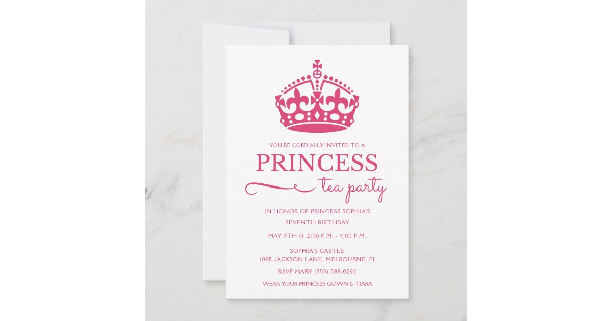 Pink Princess Tea Party Birthday Invitations | Zazzle
