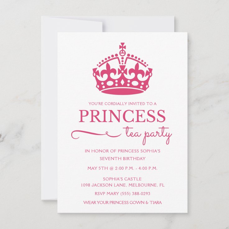 Pink Princess Tea Party Birthday Invitations | Zazzle