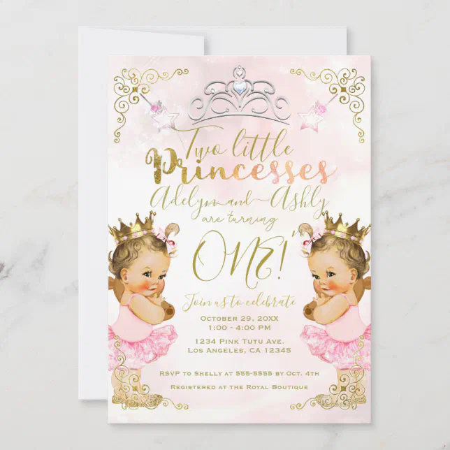 Pink Princess Tutu & Crown Twin Girls Birthday Invitation | Zazzle