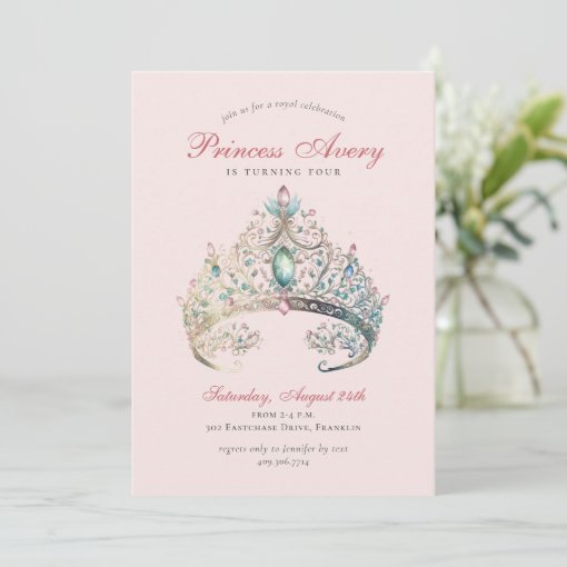 Pink Princess Watercolor Tiara Birthday Invitation | Zazzle