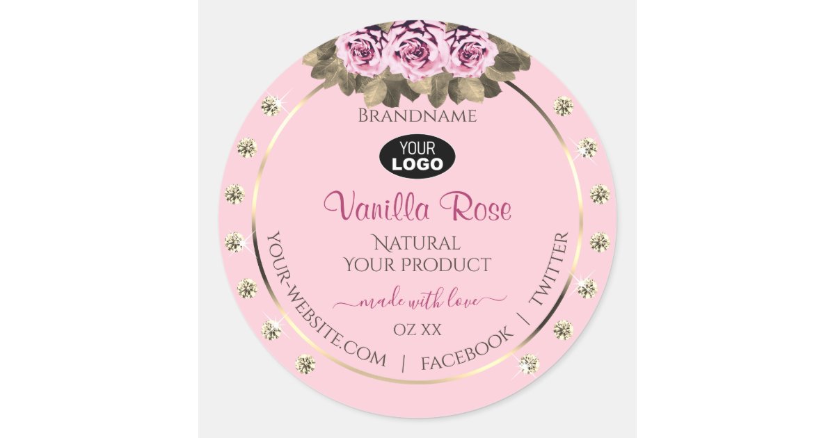 Pink Product Packaging Labels Roses Diamonds Logo | Zazzle
