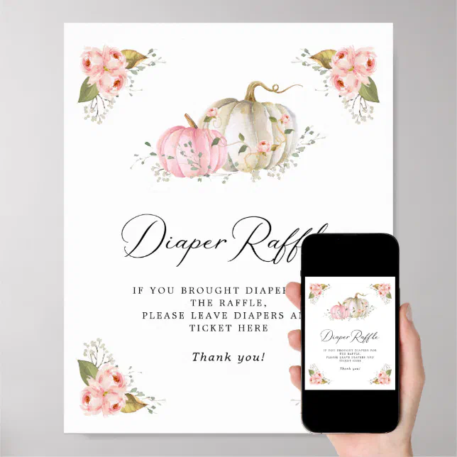 Pink Pumpkin Baby Shower Diaper Raffle Sign | Zazzle