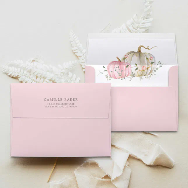 Pink Pumpkin Baby Shower Invitation Envelopes | Zazzle