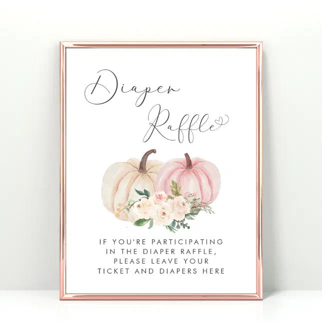 Pink Pumpkin Diaper Raffle Baby Girl Shower Poster | Zazzle