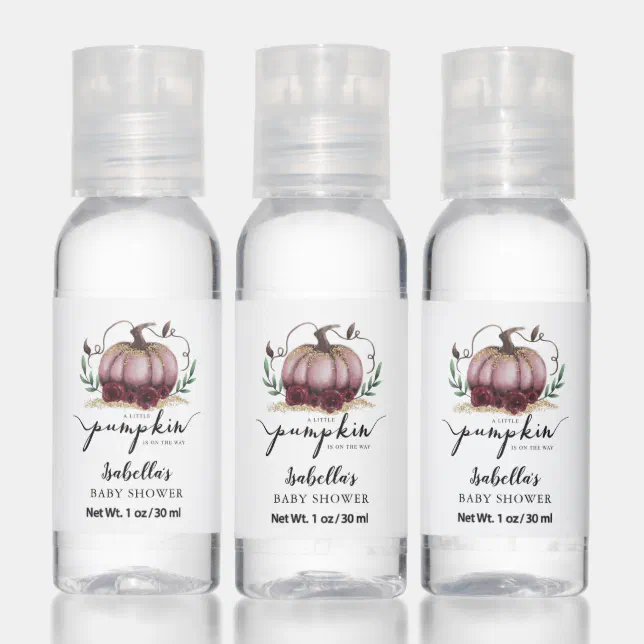 Pink Pumpkin Fall Baby Shower Hand Sanitizer | Zazzle