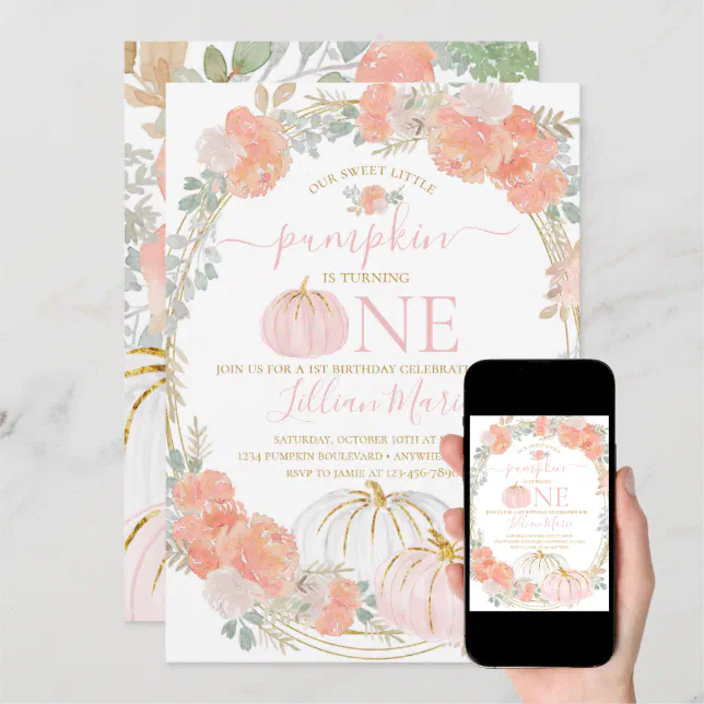 Pink Pumpkin First Birthday Invitation | Zazzle