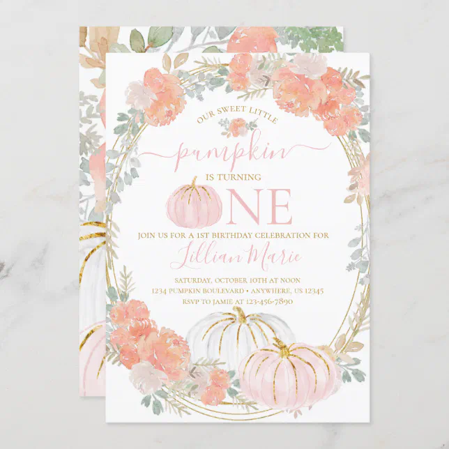 Pink Pumpkin First Birthday Invitation | Zazzle