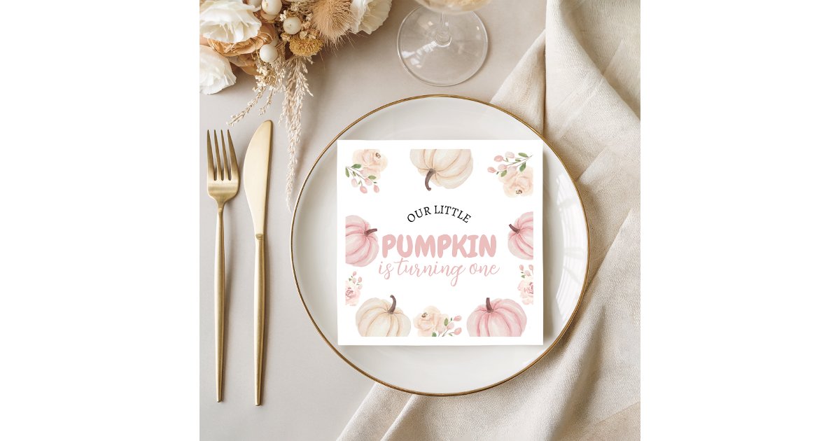 Pink Pumpkin First Birthday Napkin | Zazzle