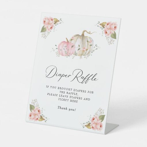 Pink Pumpkin Girl Baby Shower Diaper Raffle Sign | Zazzle