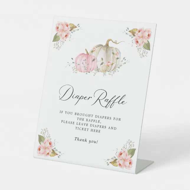 Pink Pumpkin Girl Baby Shower Diaper Raffle Sign | Zazzle
