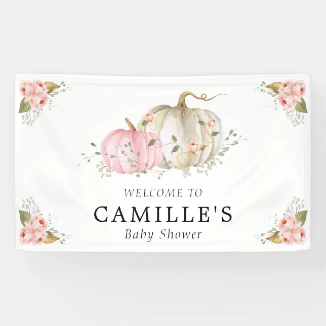 Pink Pumpkin Girl Baby Shower Party Banner | Zazzle