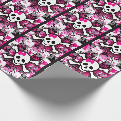 Pink Punk Girly Skull Wrapping Paper | Zazzle