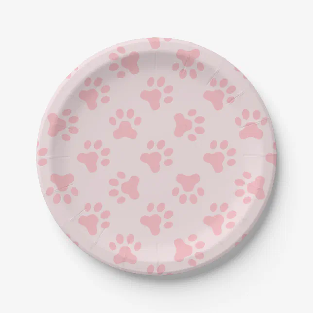 Pink Puppy birthday party plates paw prints | Zazzle