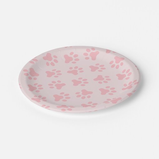 Pink Puppy birthday party plates paw prints | Zazzle