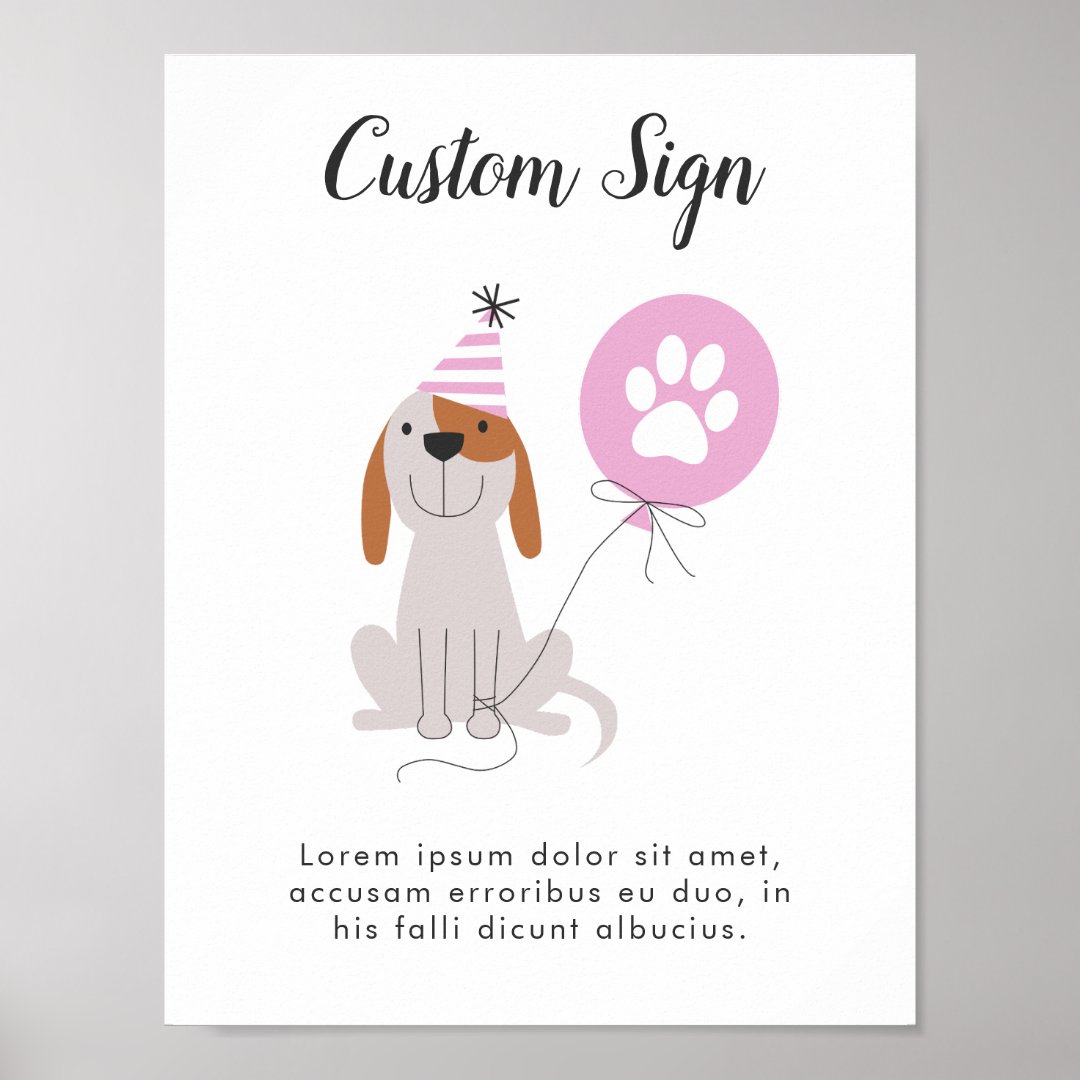 Pink Puppy Dog Theme Birthday Party Custom Sign | Zazzle