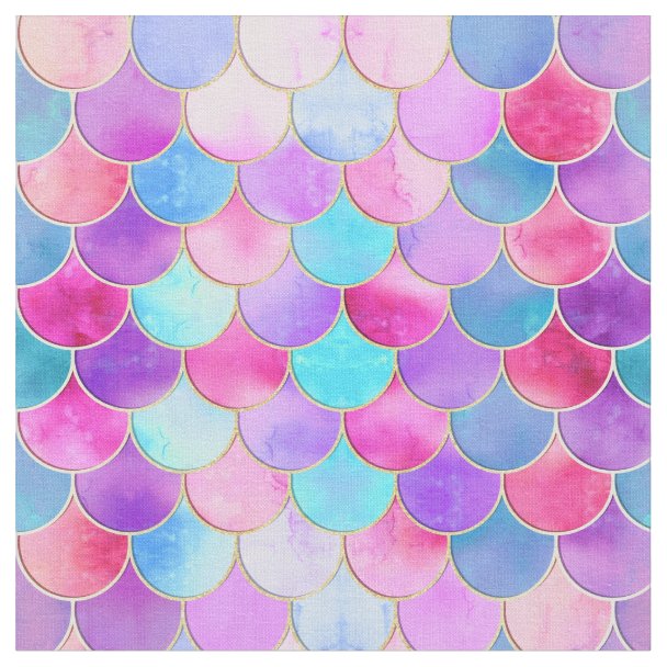 Aqua and Purple Mermaid Scales Pattern Fabric | Zazzle