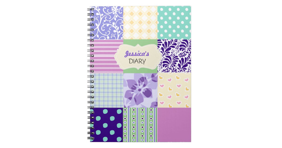 Pink, Purple and Green Personalized Girly Diary Notebook | Zazzle
