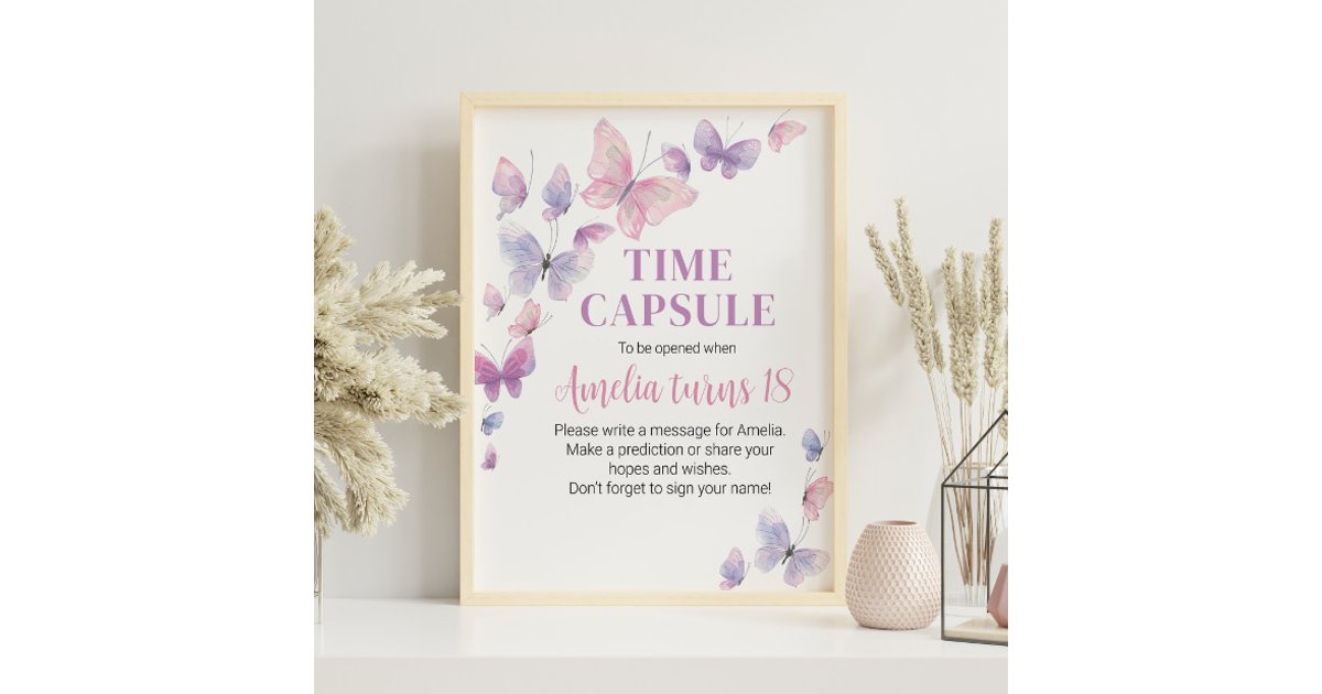 Pink Purple Birthday Time Capsule sign | Zazzle