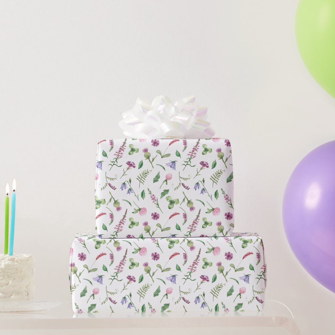 Pink, Purple, Blue Wildflower Meadow Wrapping Paper | Zazzle