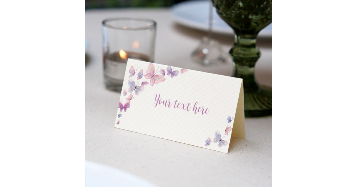 Pink Purple Butterfly Birthday Place Card | Zazzle