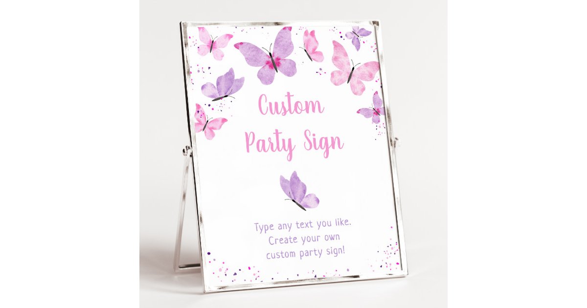 Pink Purple Butterfly Editable Birthday Sign | Zazzle