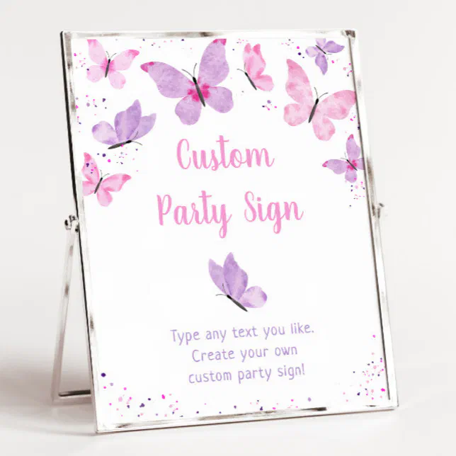 Pink Purple Butterfly Editable Birthday Sign | Zazzle