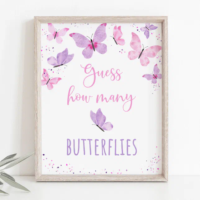 Pink Purple Butterfly Guess How Many Game Poster | Zazzle
