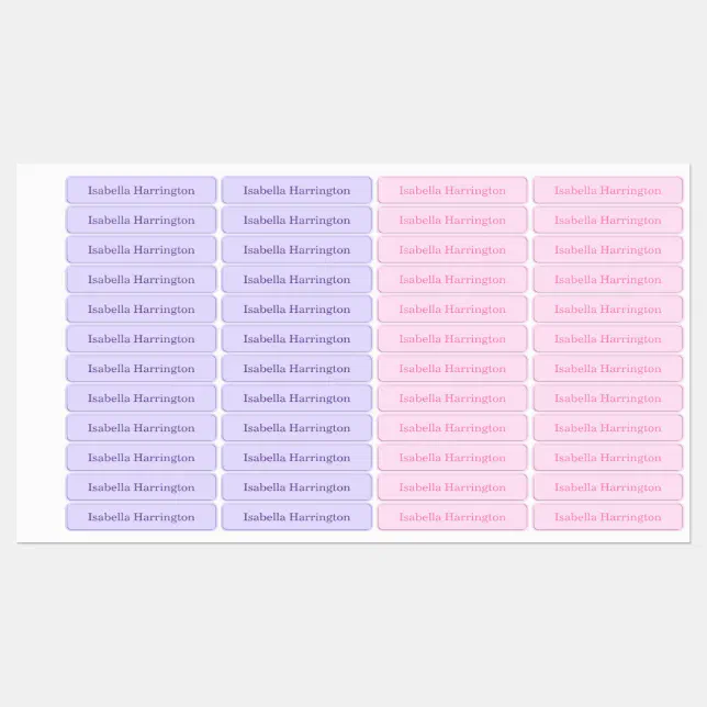 Pink/Purple Custom Name Iron-On Fabric Clothing Labels | Zazzle