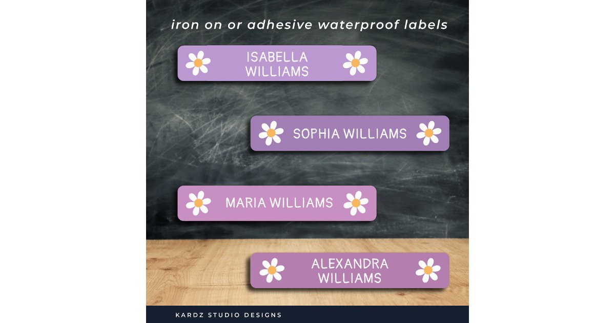Pink Purple Cute Daisy Girls Name Iron On Labels | Zazzle
