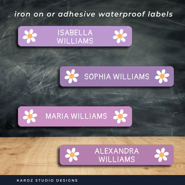 Pink Purple Cute Daisy Girls Name Iron On Labels | Zazzle