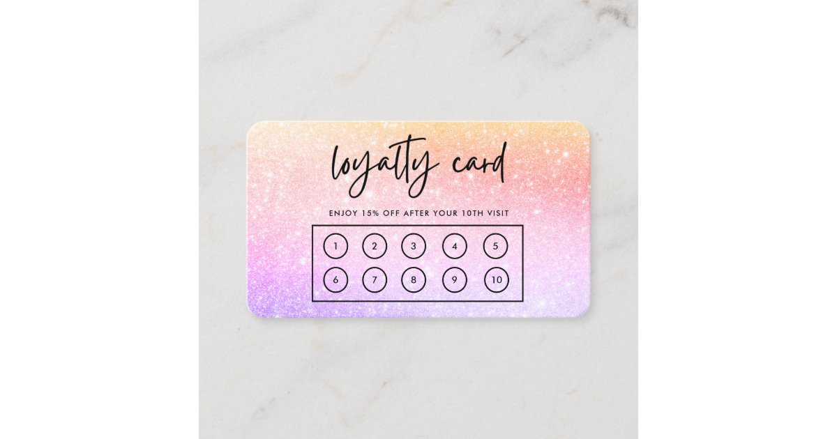 Pink Purple Faux Glitter Custom Loyalty Card | Zazzle