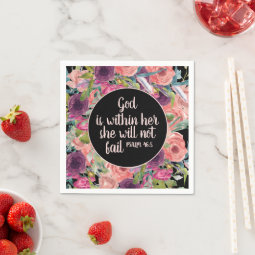 Pink Purple Floral Black Christian Bible Napkins | Zazzle