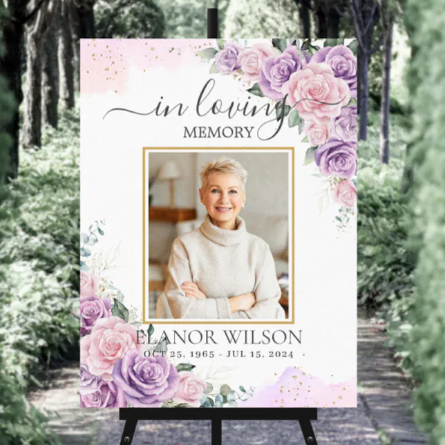 Pink Purple Floral Funeral Memorial Picture Photo Foam Board | Zazzle