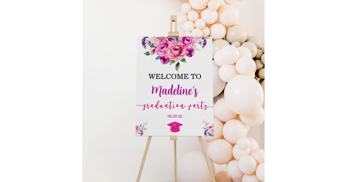 Pink Purple Floral Graduation Party Welcome Sign | Zazzle