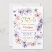 Pink Purple Flutterby Floral Butterfly Birthday Invitation | Zazzle