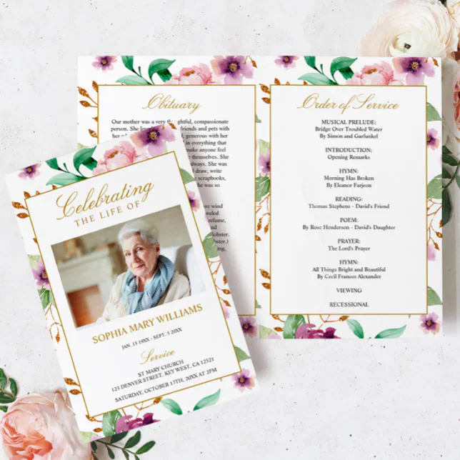 Pink & Purple Funeral Program | Order of Service | Zazzle