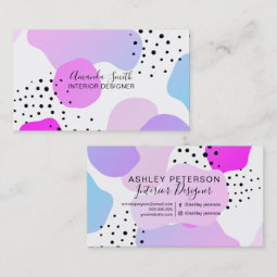 Pink purple geometric shapes polka dots interior business card | Zazzle