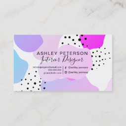 Pink purple geometric shapes polka dots interior business card | Zazzle
