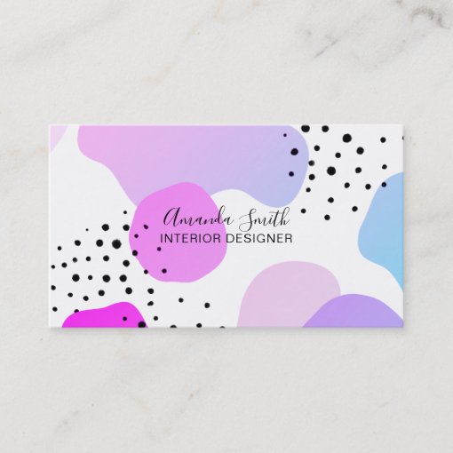Pink purple geometric shapes polka dots interior business card | Zazzle