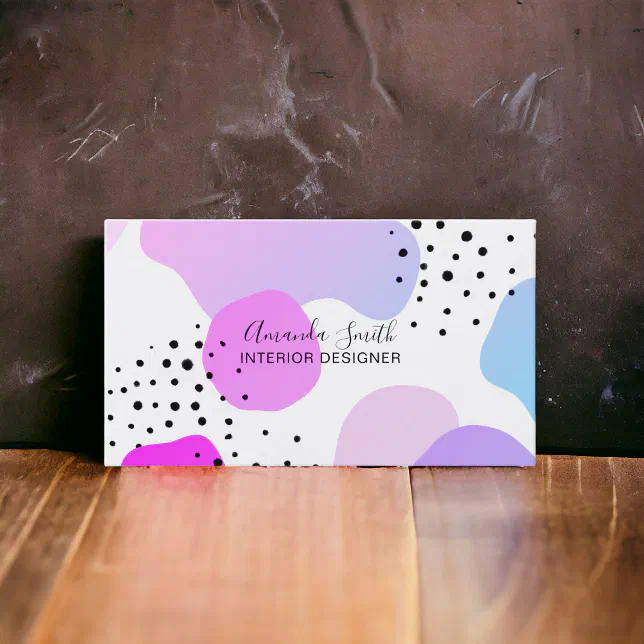 Pink purple geometric shapes polka dots interior business card | Zazzle
