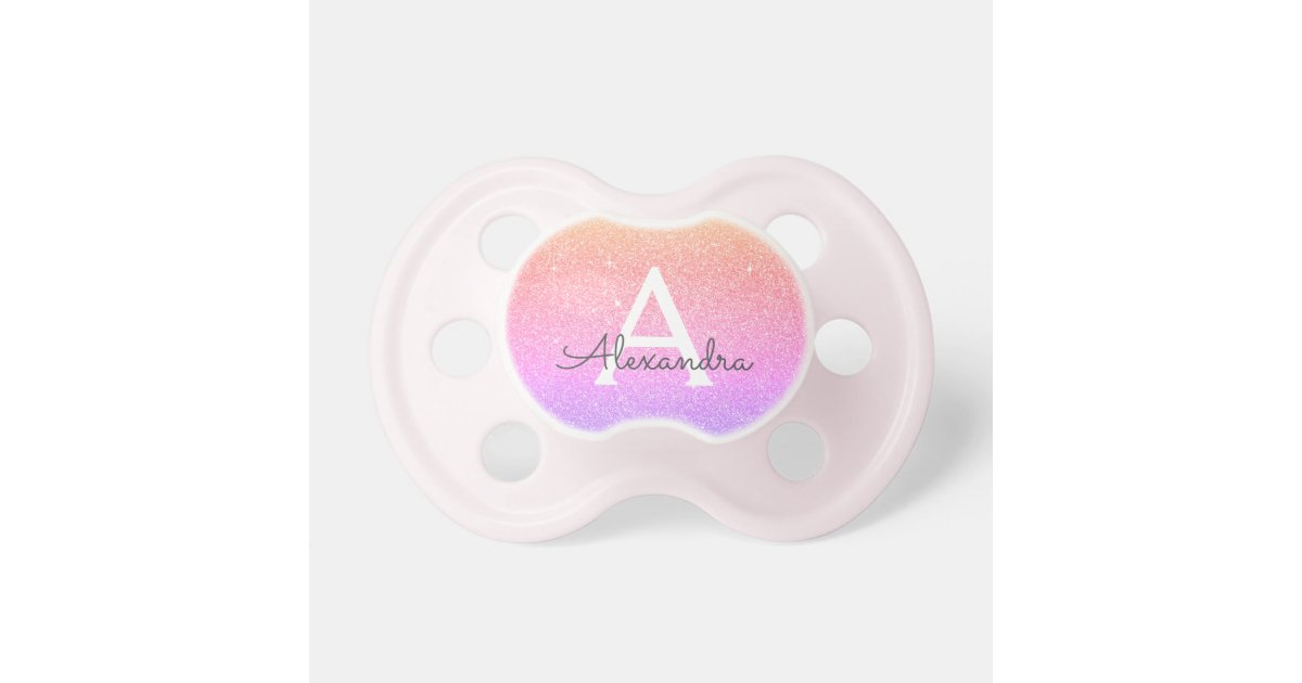 Pink Purple Glitter & Sparkle Monogram Baby Pacifier | Zazzle