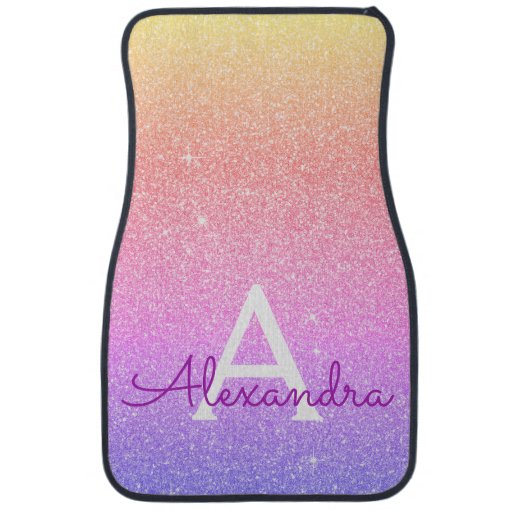Pink Purple Glitter Sparkle Monogram Car Mat | Zazzle