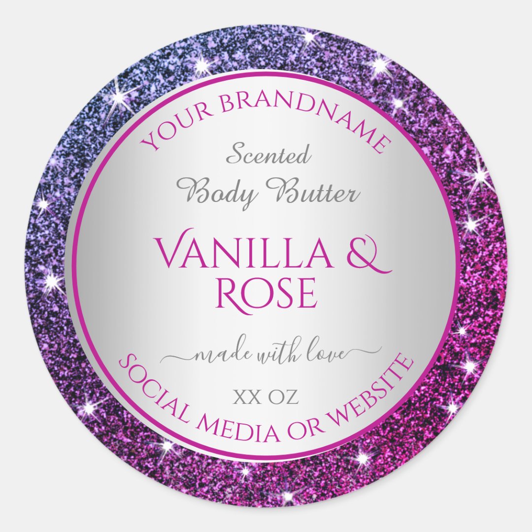 Pink Purple Glitter Sparkle Stars Product Labels | Zazzle