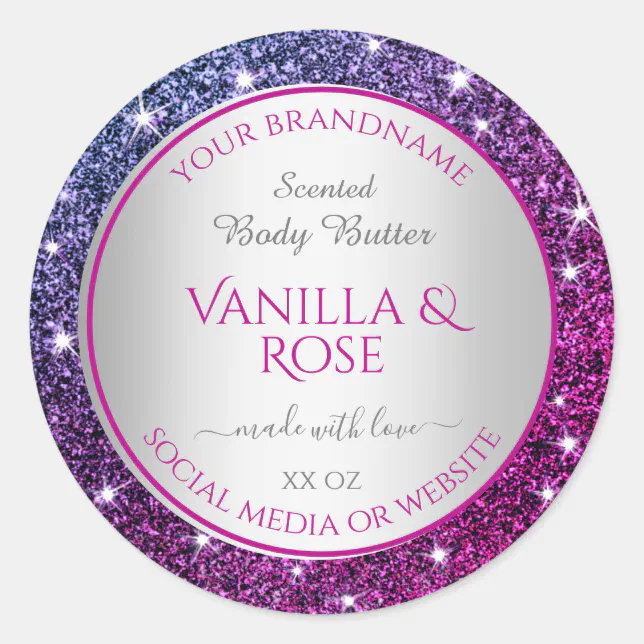 Pink Purple Glitter Sparkle Stars Product Labels | Zazzle