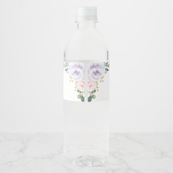 Pink Purple Gold Floral Elephant Baby Shower Favor Water Bottle Label ...