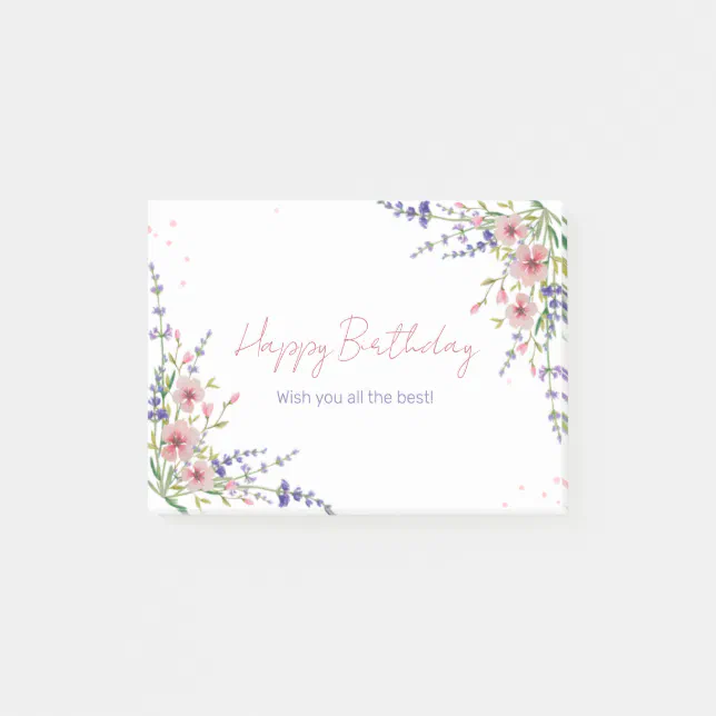Pink Purple Green Floral Watercolor Happy Birthday Post-it Notes | Zazzle