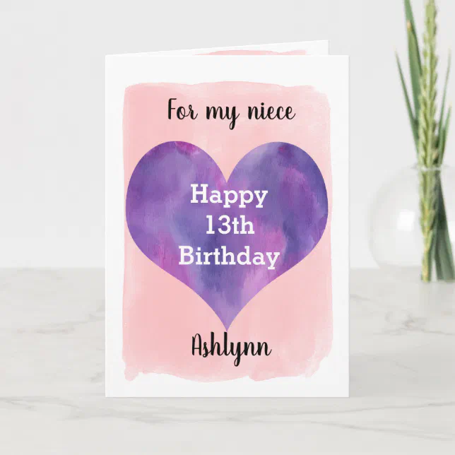 Pink Purple Happy 13th Birthday Niece Card | Zazzle