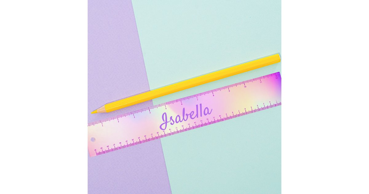 Pink purple holographic name girl ruler | Zazzle