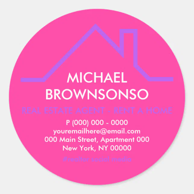 Pink Purple House Roof Logo Realtor Classic Round Sticker | Zazzle