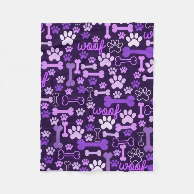 Pink & Purple Paw Prints & Bones Fleece Blanket | Zazzle